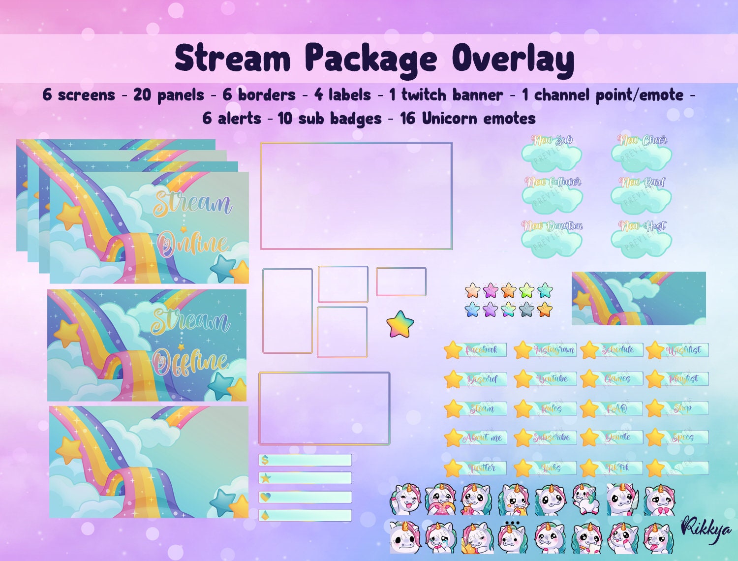 Pack Overlay Twitch Rainbow Magical Unicorn Instant Download / P2U ...