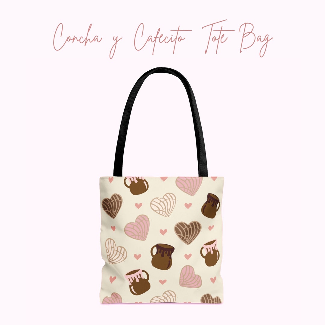 Pink Heart Concha Tote Bag-cafecito Y Pan Dulce Bag-mexican Style Tote ...
