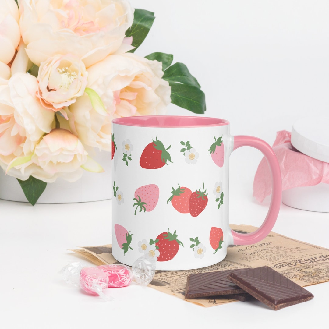 Strawberry Mug/spring Mug/two-toned Mug/pink Inside Colored Mug/gift ...