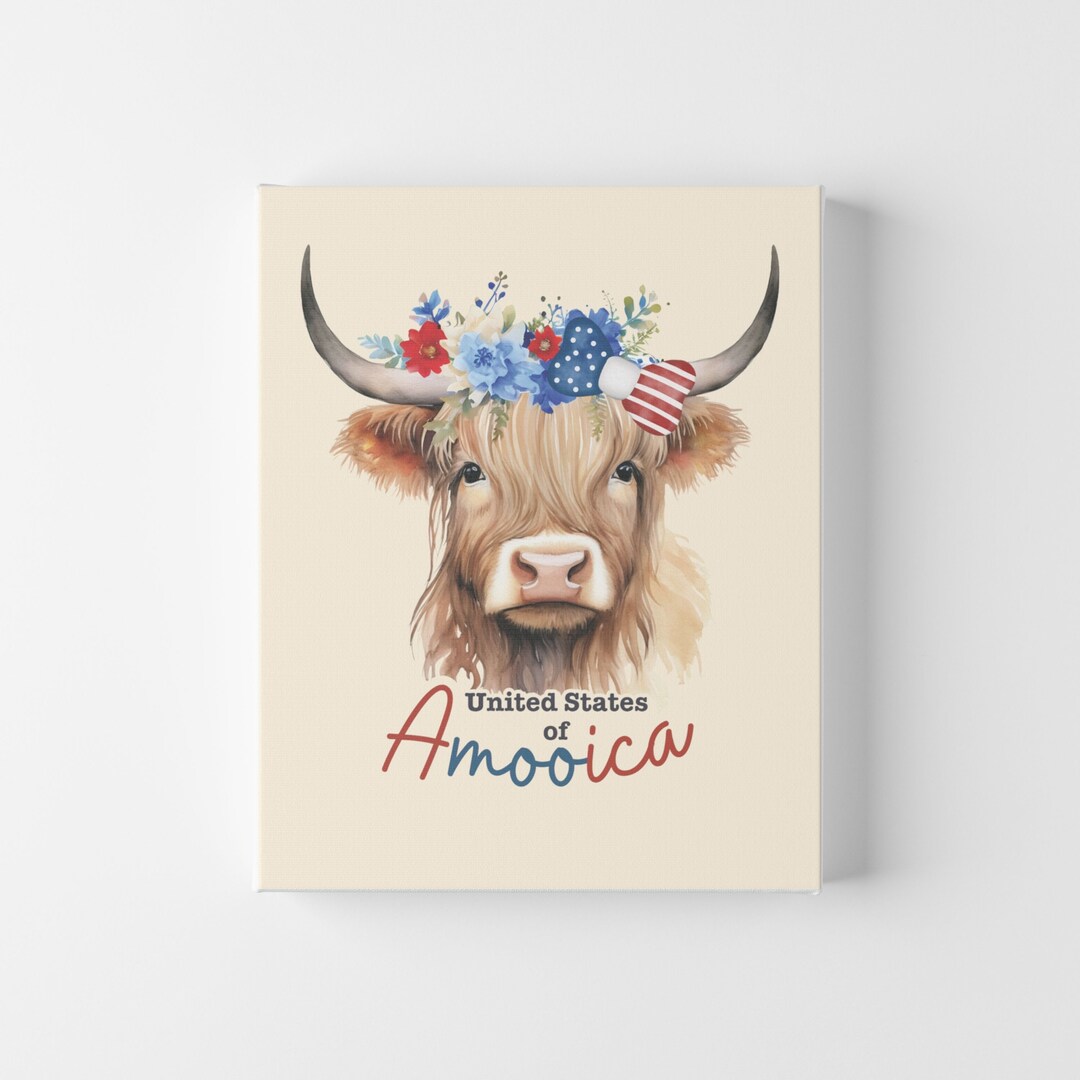 Patriotic Highland Cow Canvas Wall Art Print - Farmhouse Decor-country ...
