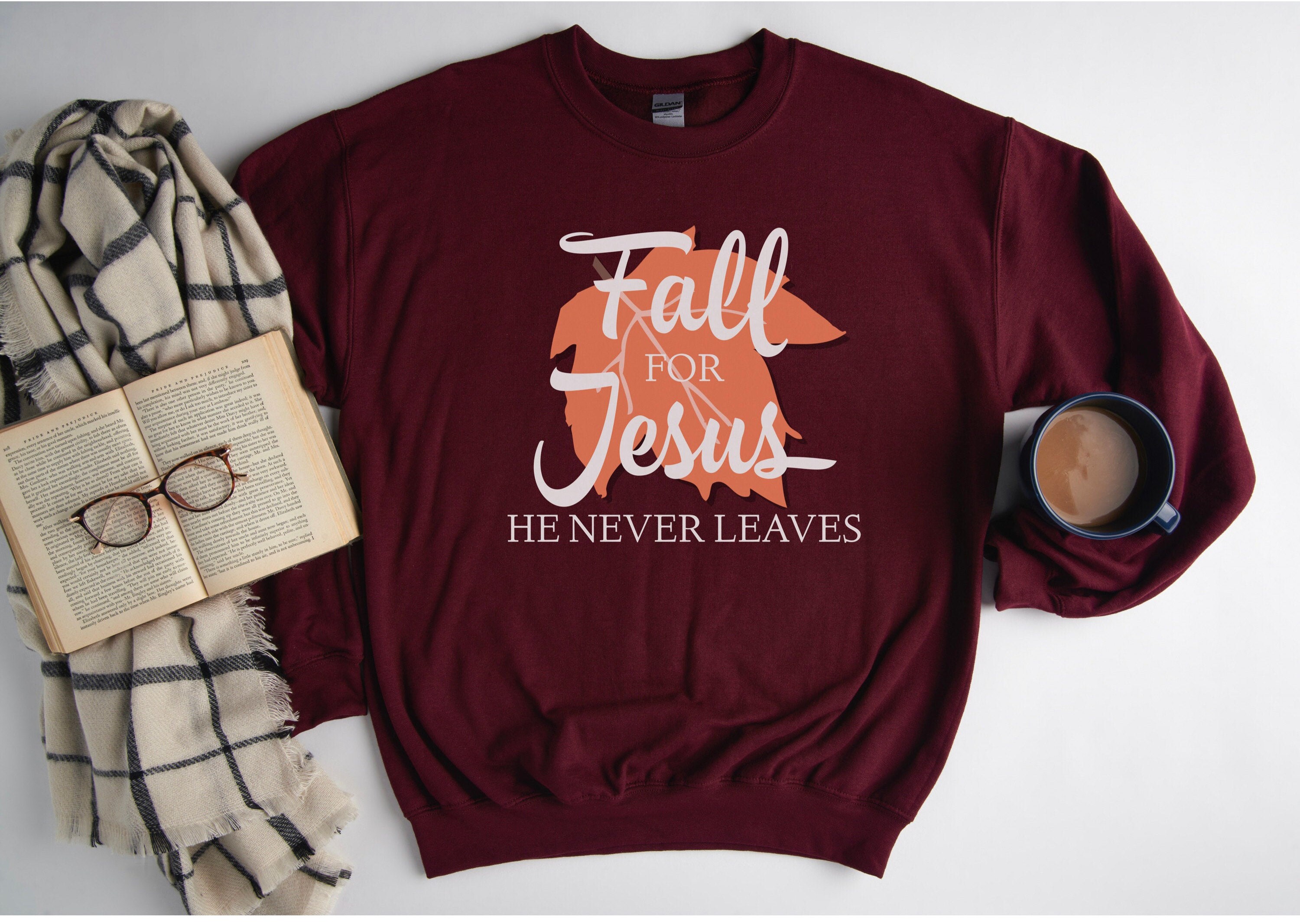 Fall for Jesus He Never Leaves, Fall Christian Sweatshirts for Women ...