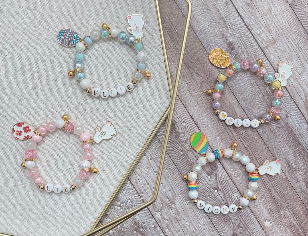 Kids Easter "egg" "bunny" Charms Named 24K Bracelets | Easter Egg ...