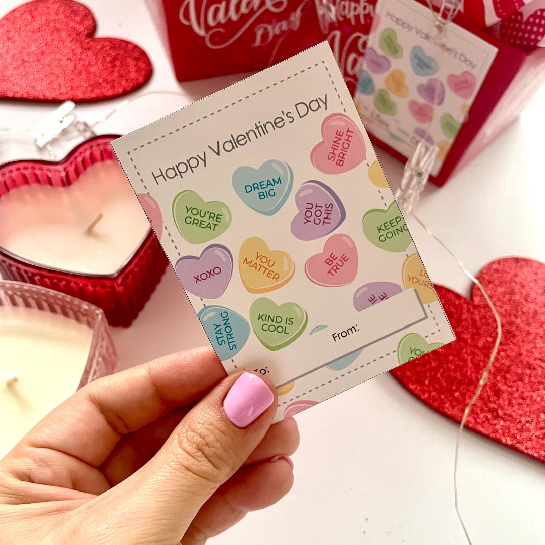 DIY Printable Valentine's Card – Inspirational Candy Heart Card for ...