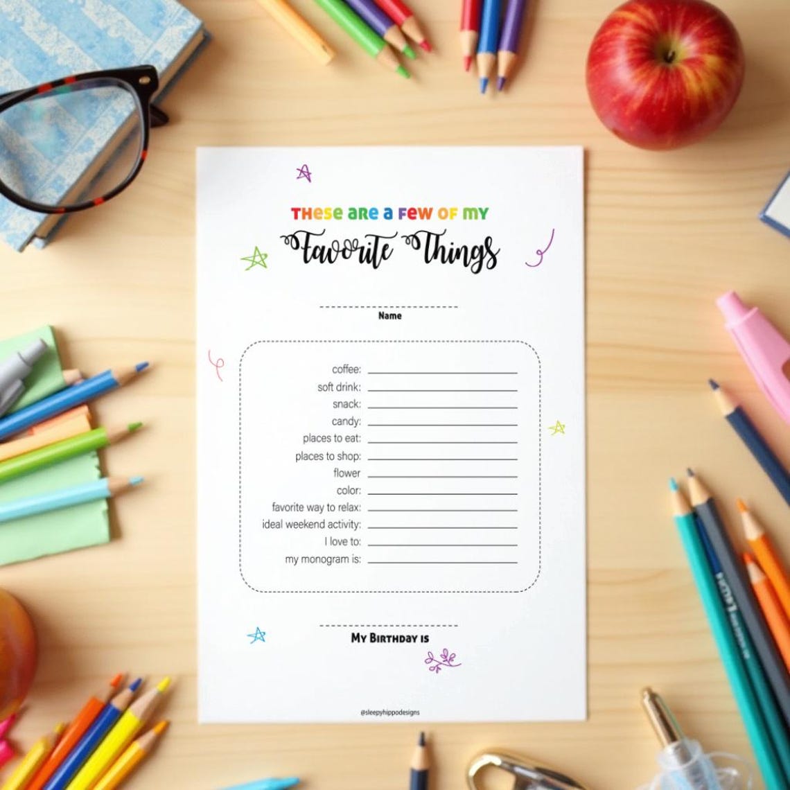 Printable Teacher Questionnaire | Favorite Things List for Kids ...
