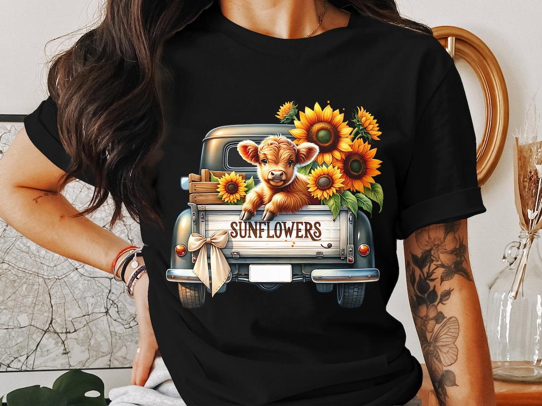 Sunflower Highland Cow Clipart PNG, Sunflower Truck Clipart, Watercolor ...