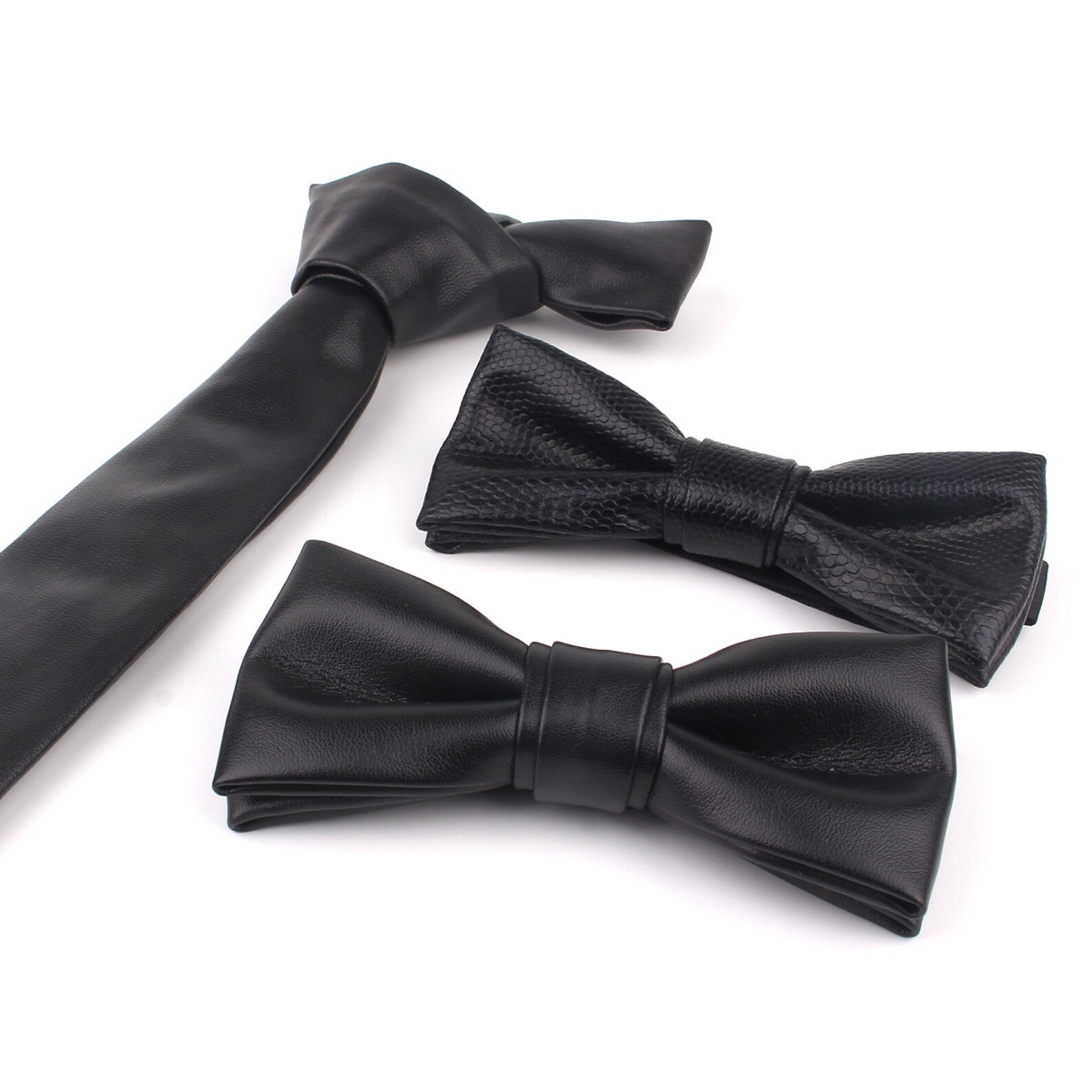 Leather Neck Tie Cap SetBlack Ties For MenSlim NecktieGroom | Etsy