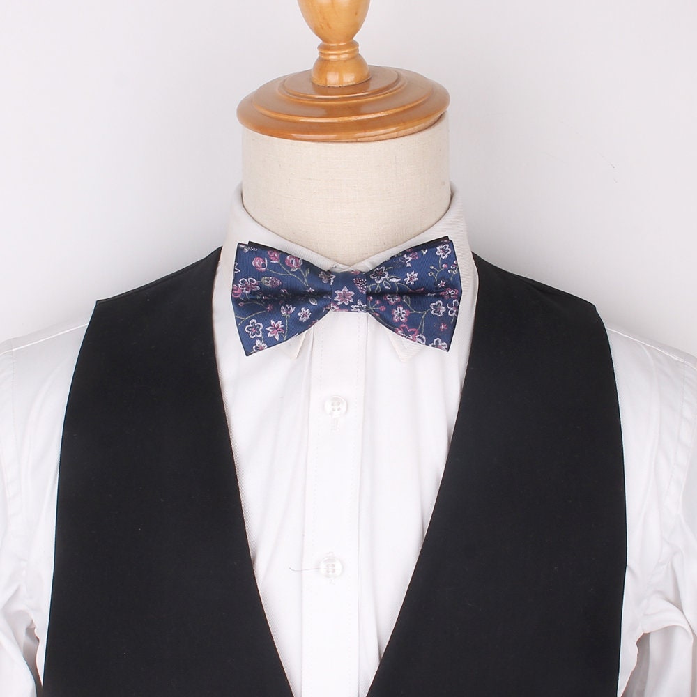 Floral Woven Big Neck Tie Bow Tie Mask and Pocket Square | Etsy