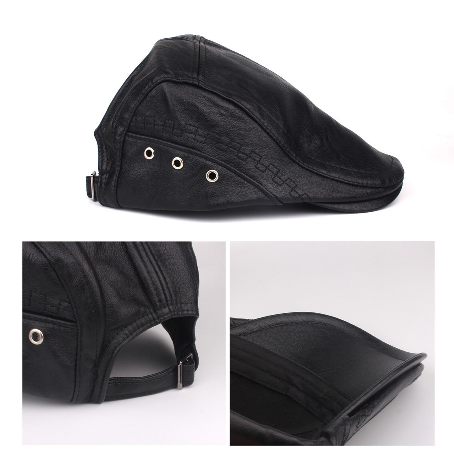 Leather Neck Tie Cap SetBlack Ties For MenSlim NecktieGroom | Etsy