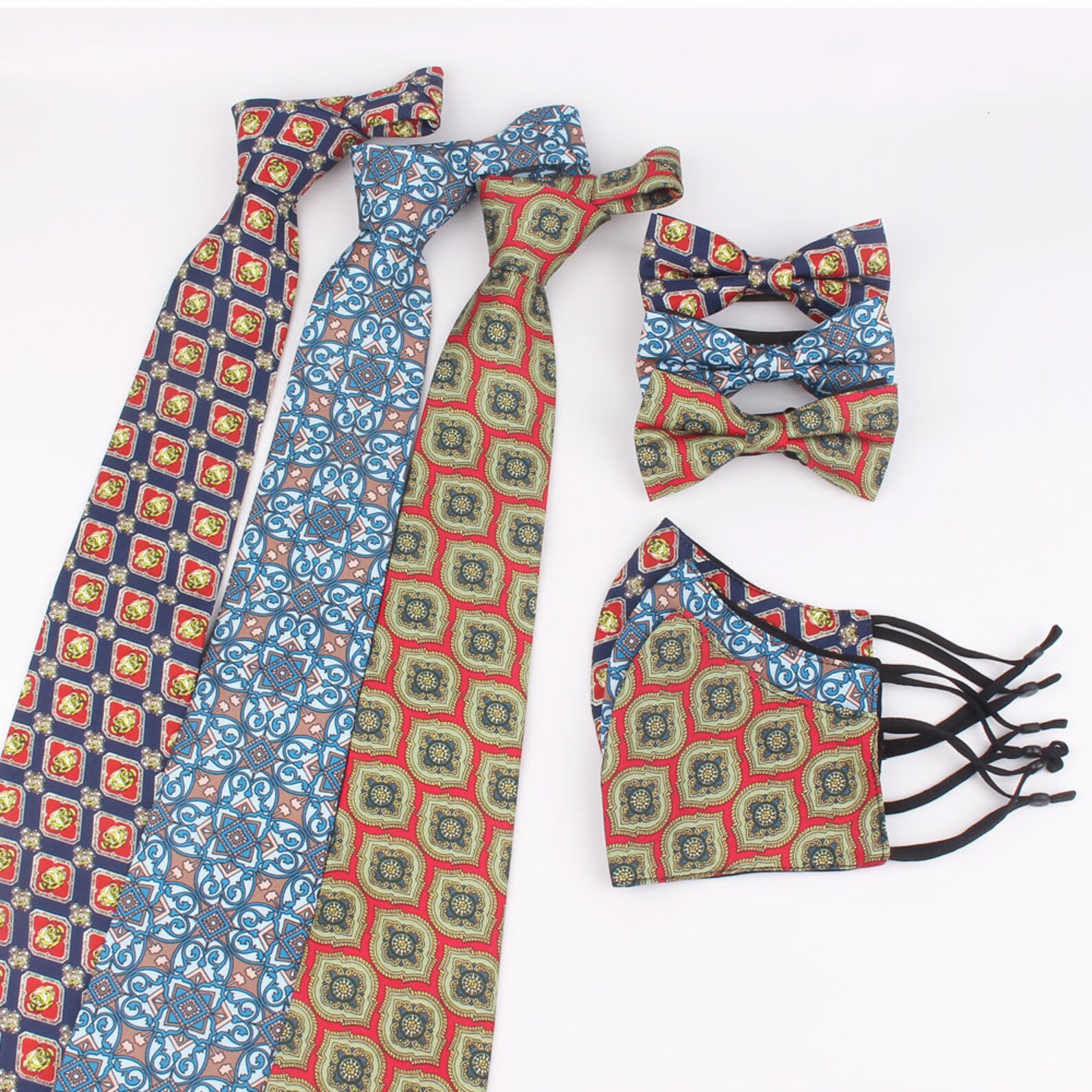 Satin Soft Print Fabric Tie Setwedding Neck Ties and Face | Etsy