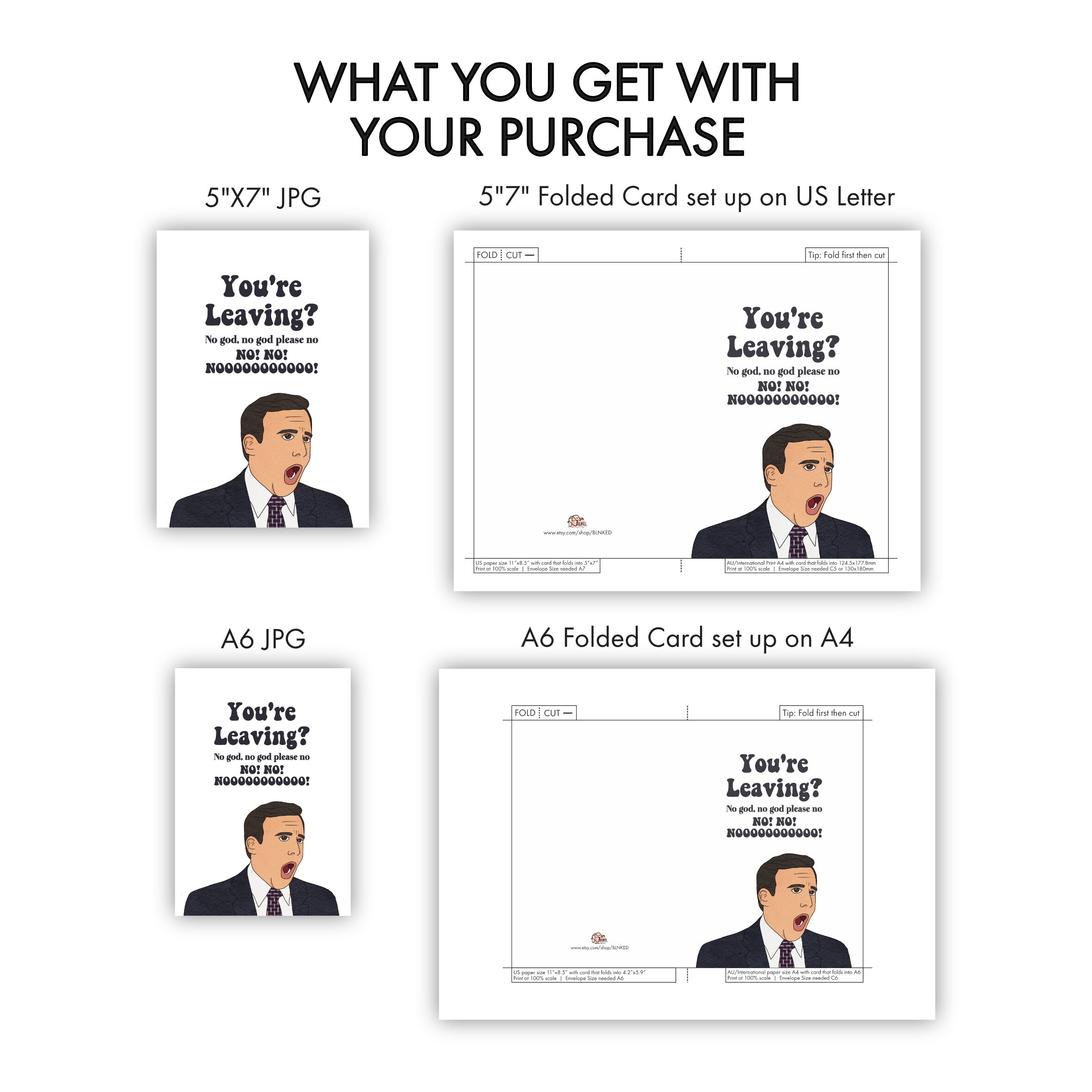 The Office TV Show Michael Scott Goodbye Card, Hand Drawn Printable ...