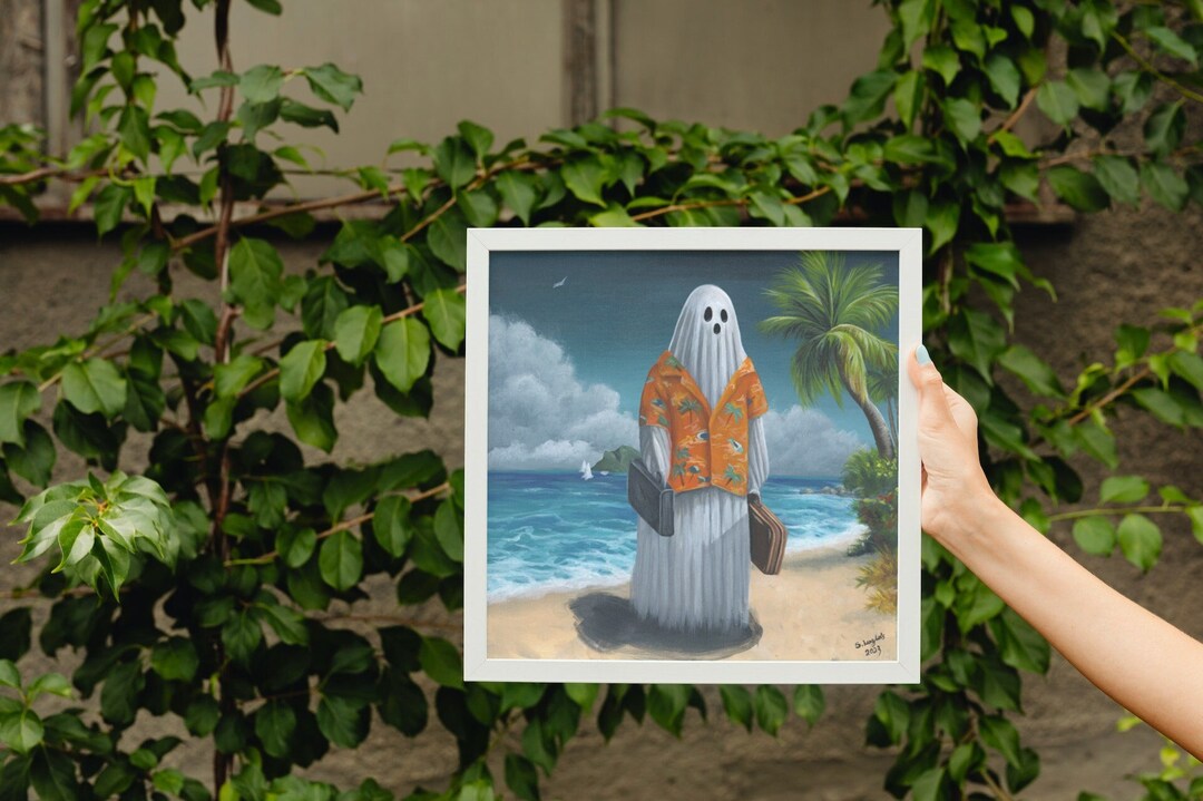Ghost on a Beach, Ghost Painting Tropical Vacation, Ghost Art Poster ...