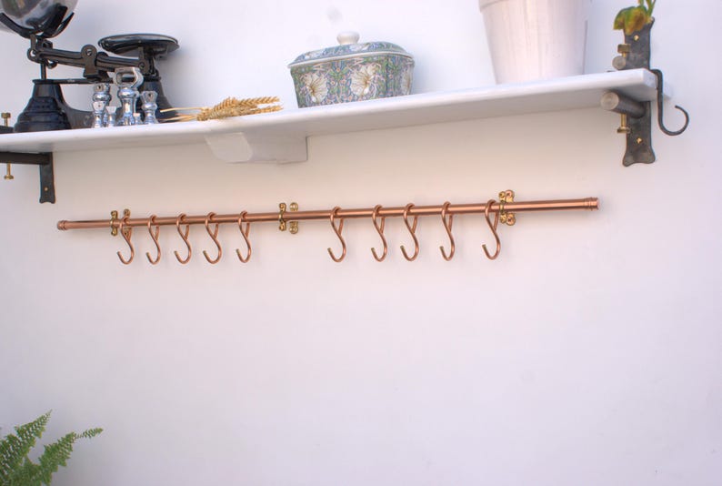 Pan Rack (36") With 10 Hand Forged Rustic French Farmhouse Butcher ...