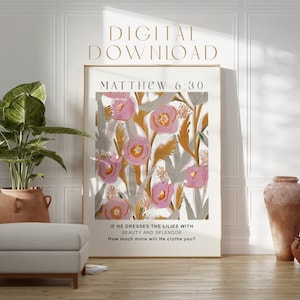 Matthew 6 Floral Pink Do Not Worry Digital Download Modern Scripture ...