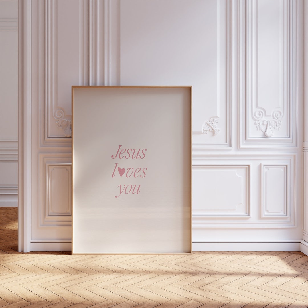 Pink Modern Jesus Loves You Minimalist Heart Poster for Christian Home ...