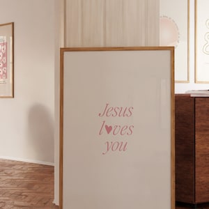 Pink Modern Jesus Loves You Minimalist Heart Poster for Christian Home ...
