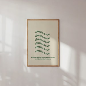 GOD IS LOVE Green Wavy Printed Poster |christian Aesthetic Faith Poster ...