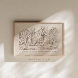 Bible Verse Vintage Tree Sketch, Antique Drawing, Rustic Country Art ...