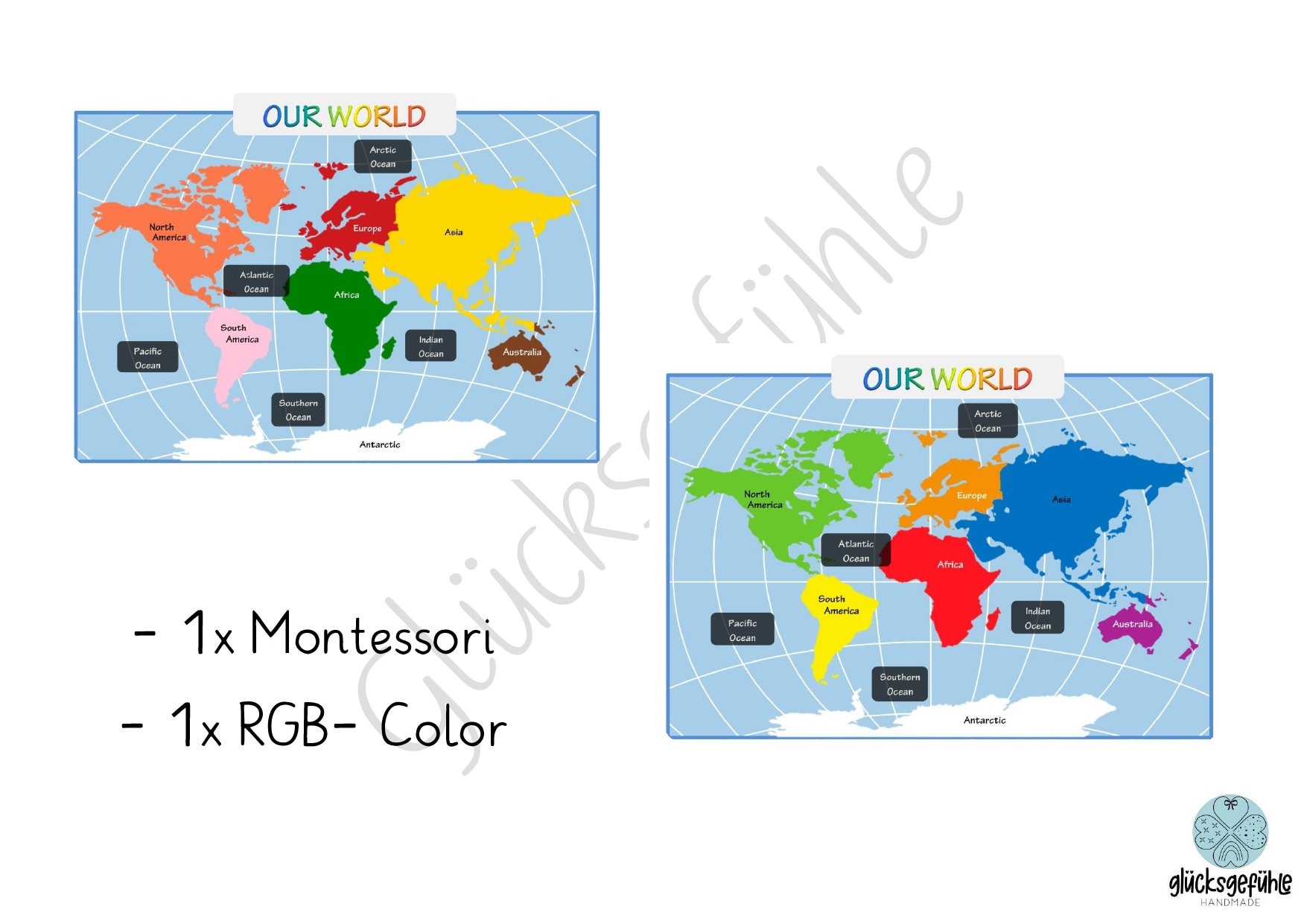 PDF World Map Montessori + RGB Colors, Interactive, Get to Know ...