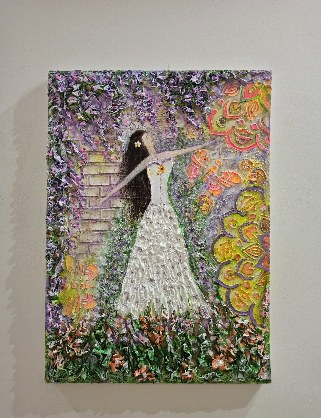 Textured Abstract Bride Painting, Mandala Art Wall Decor, 3d Art ...