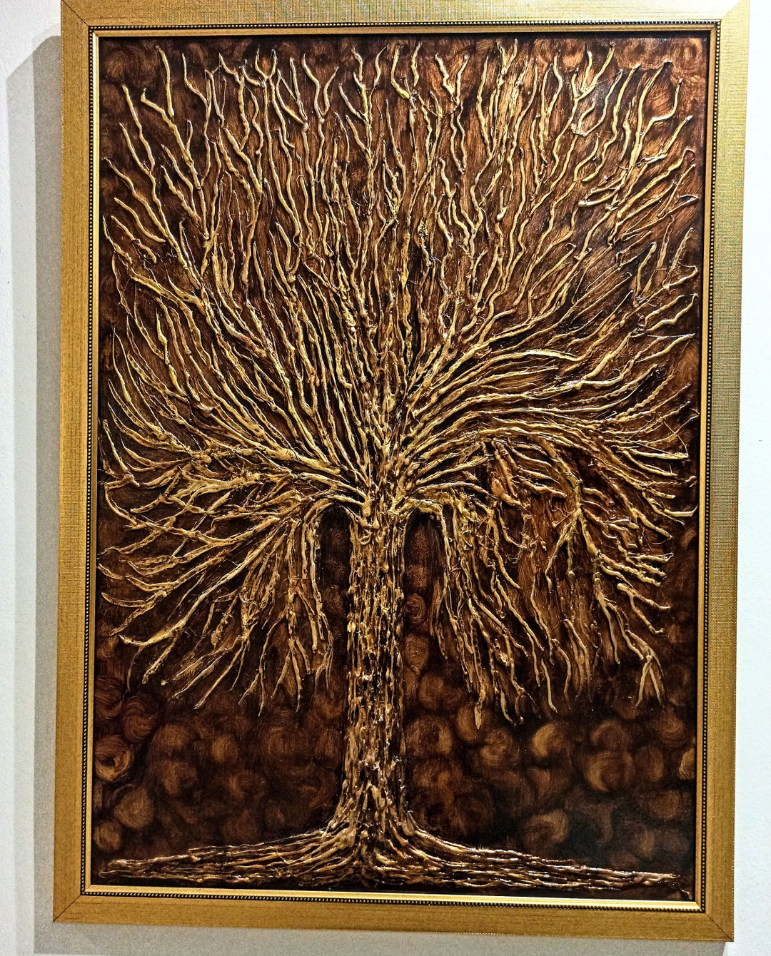 3D Textured Golden Tree Acrylic Tree of Life Framed, Mixed Media and ...