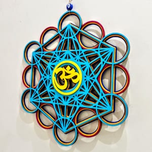 Metatron Cube Wall Art, Wooden Mandala Wall Hanging, Sacred Geometry OM ...