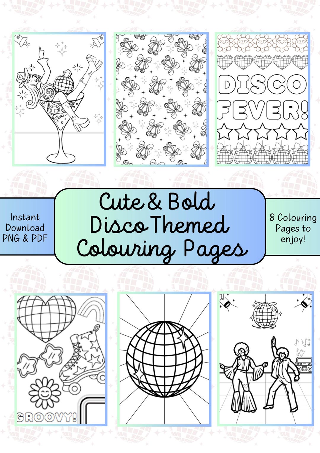 Disco Colouring Pages, Groovy Colouring, 70s Style Coloring Page, Print ...