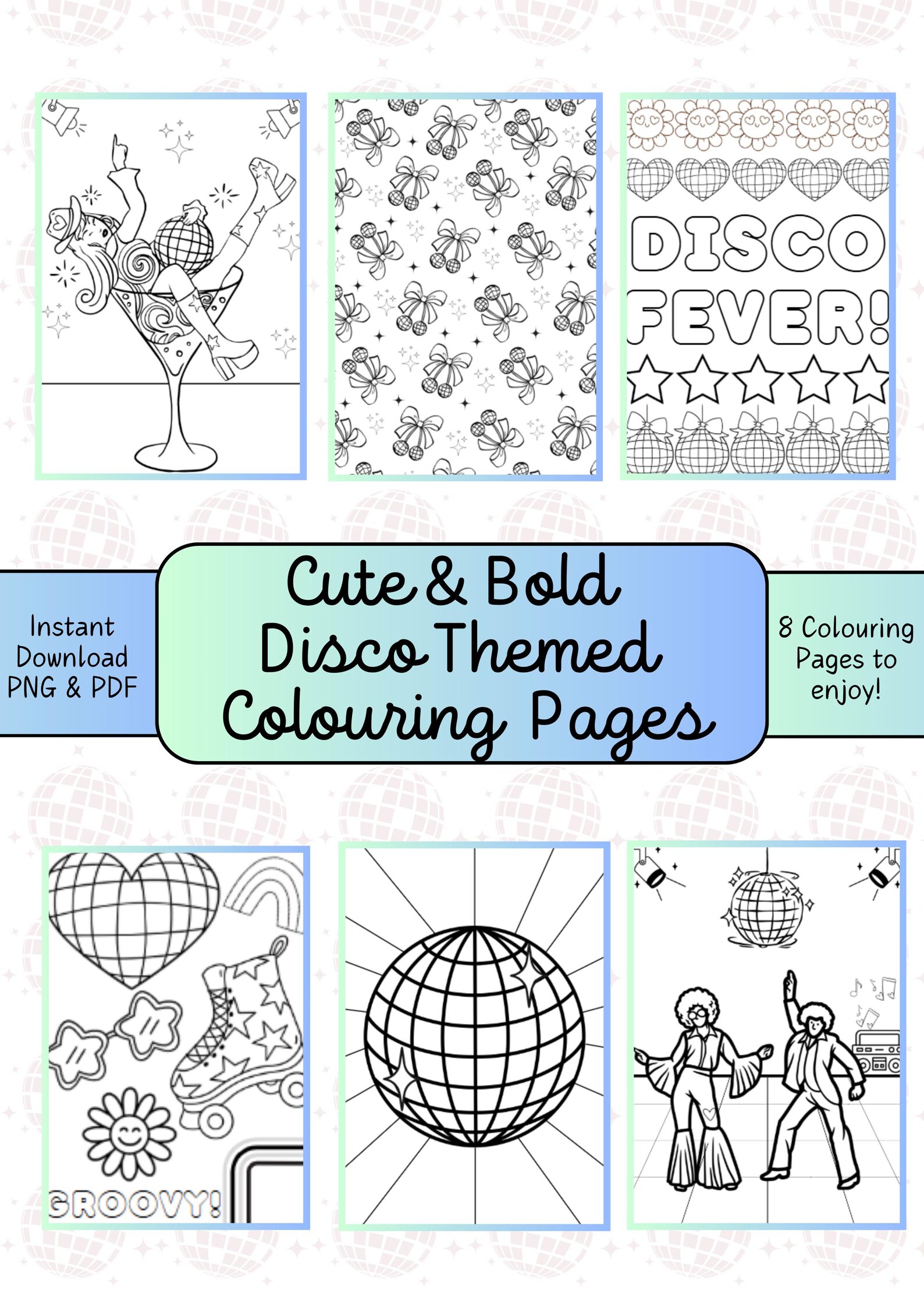 Disco Colouring Pages, Groovy Colouring, 70s Style Coloring Page, Print ...