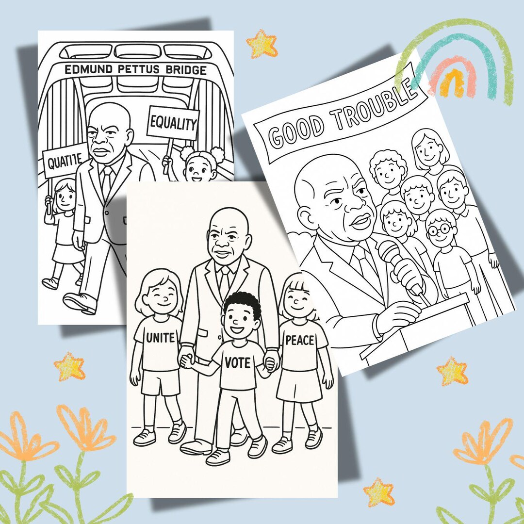 John Lewis Coloring Pages for Kids | Set of 3 Printable Civil Rights ...