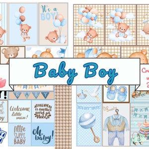 Baby Boy Printable Kit, Baby Boy Junk Journal Kit, Baby Boy Scrapbook ...