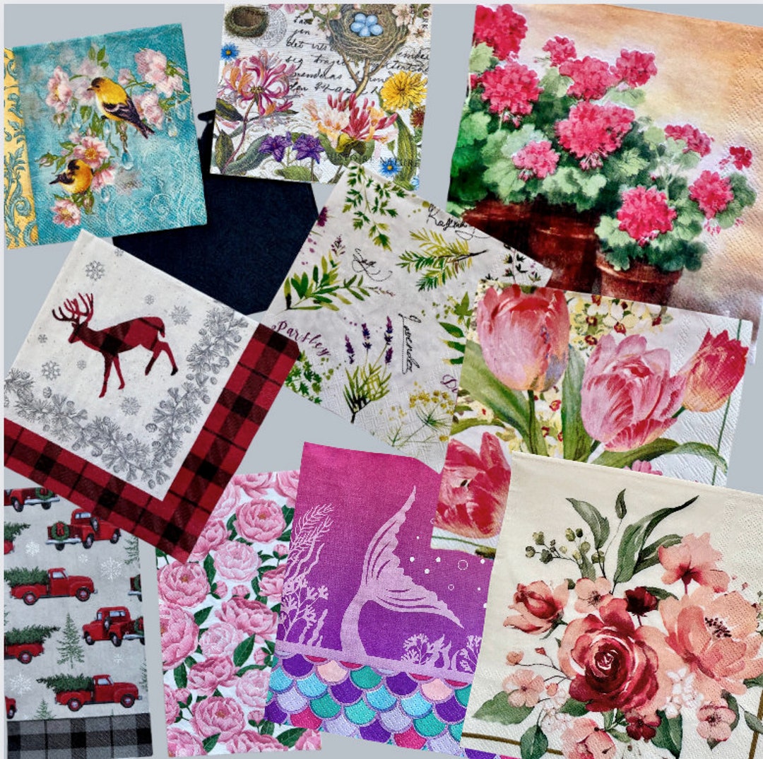 Set of 11 Napkins for Collage, Variety Napkins for Mixed Media, Junk ...