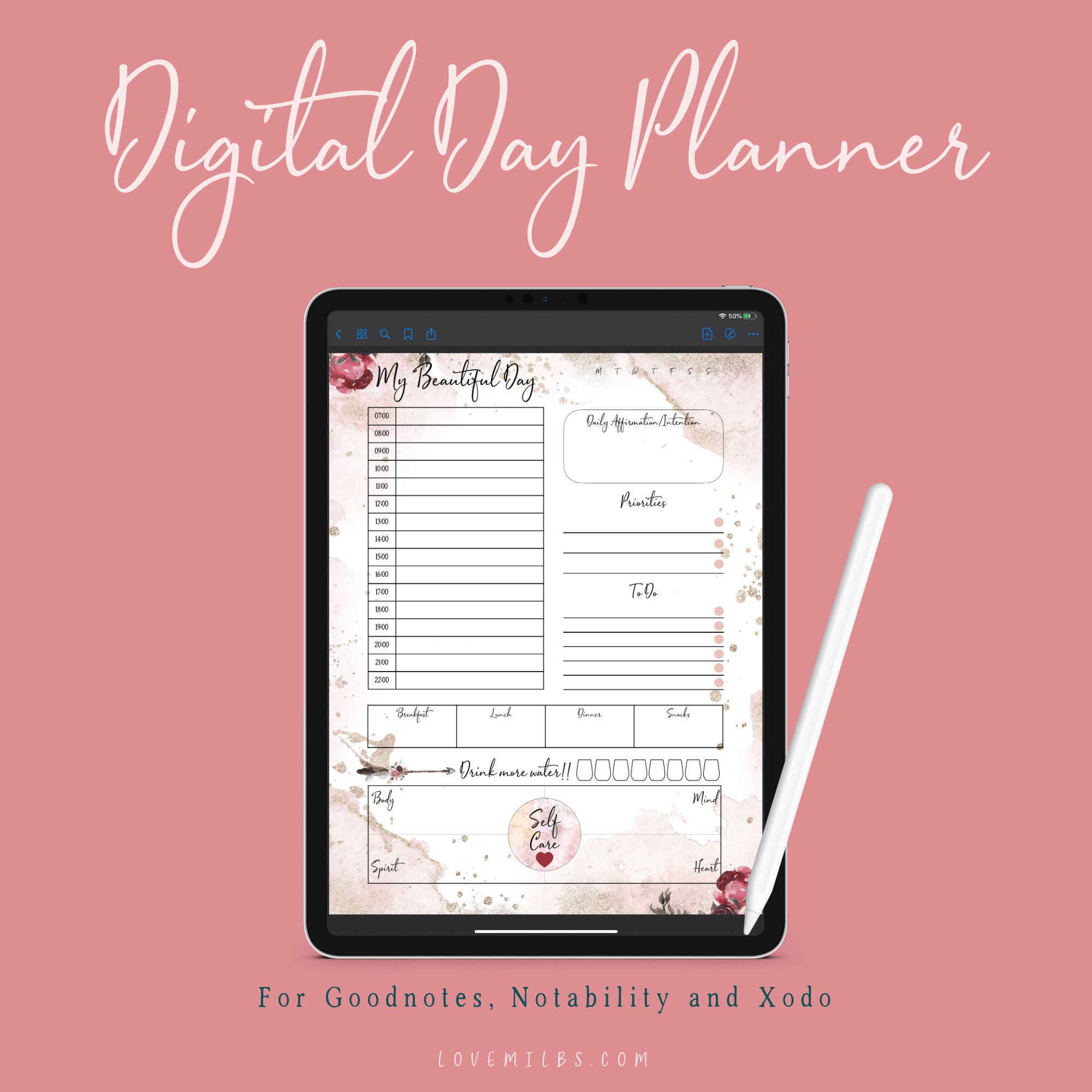 Digital Day Planner - Digital Planner for iPad - Undated With Printable ...