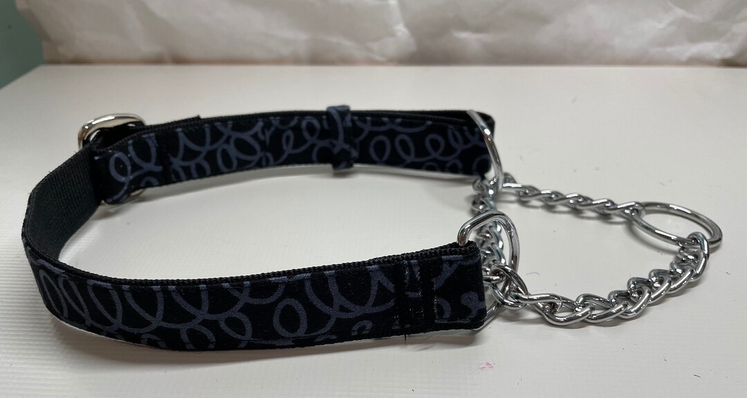 Dog Collar Half Check Choke Chain in Black and Grey Swirl Design With ...