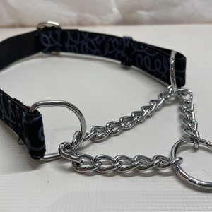 Dog Collar Half Check Choke Chain in Black and Grey Swirl Design With ...