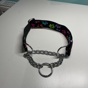 Dog Collar Half Check Choke Chain in Black Rainbow Paws Design ...