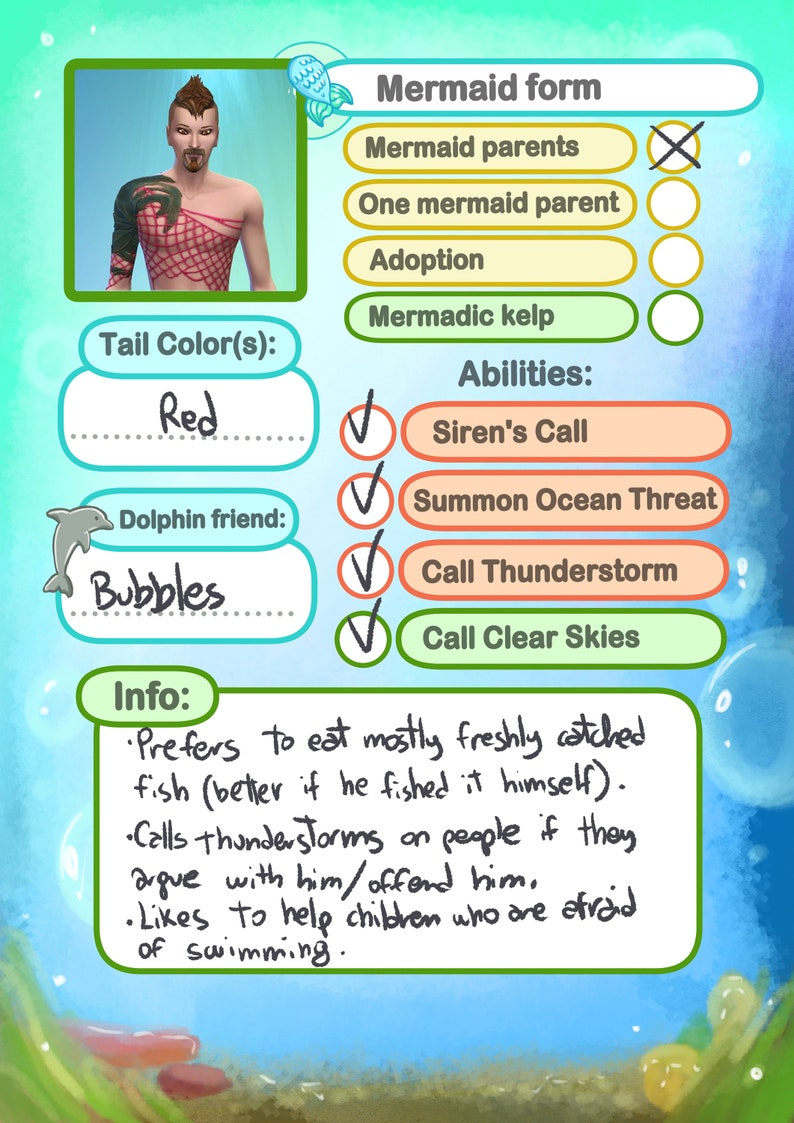 Sims Character Sheet Digital Download Ready to Print Inspired by the ...