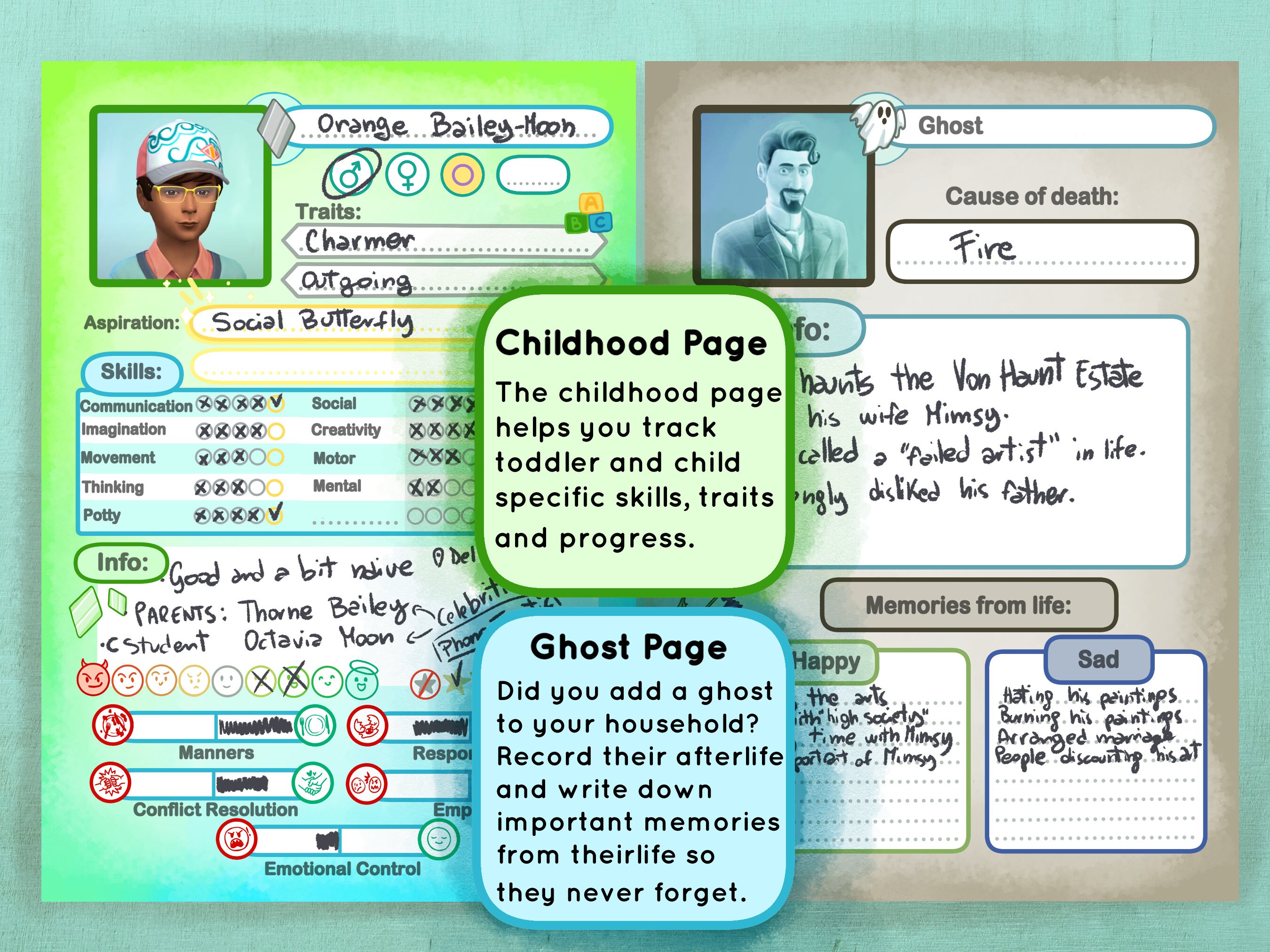 Sims Character Sheet Digital Download Ready to Print - Etsy Australia