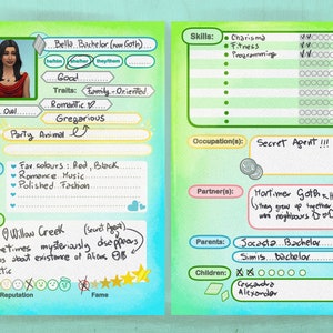 Sims Character Sheet Digital Download Ready to Print - Etsy Australia