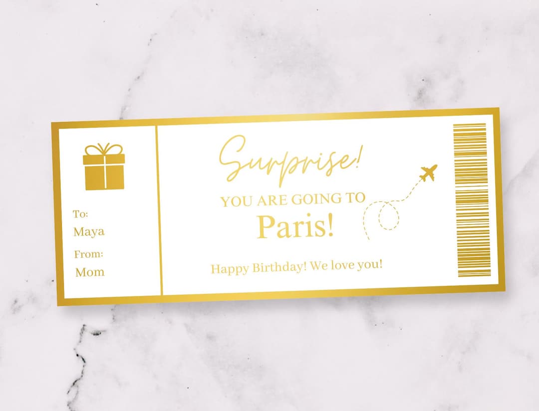 Foil Physical Horizontal Ticket, Custom Personalized Trip Destination ...