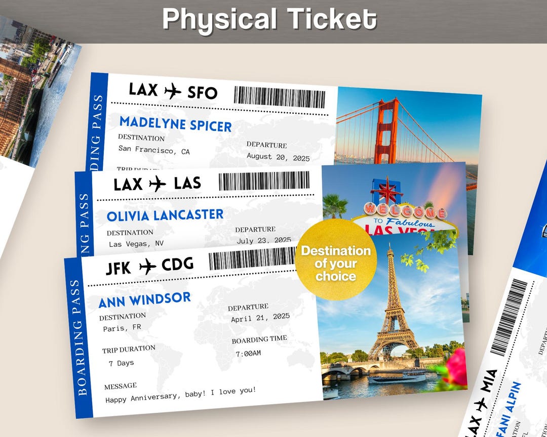 Physical Ticket Custom Personalized Destination Boarding Pass Trave ...