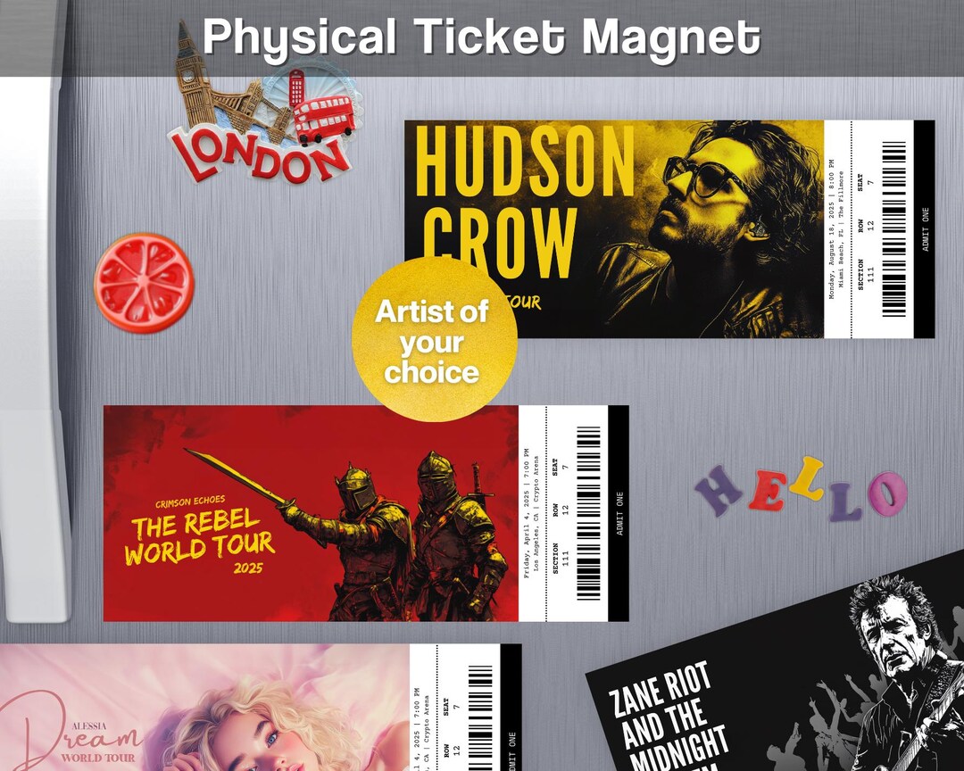 Magnet Physical Horizontal Ticket Custom Personalized Concert Ticket ...