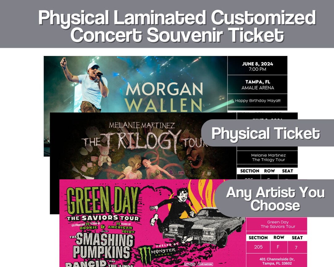 Physical Horizontal Ticket Custom Personalized Laminated Concert Ticket ...