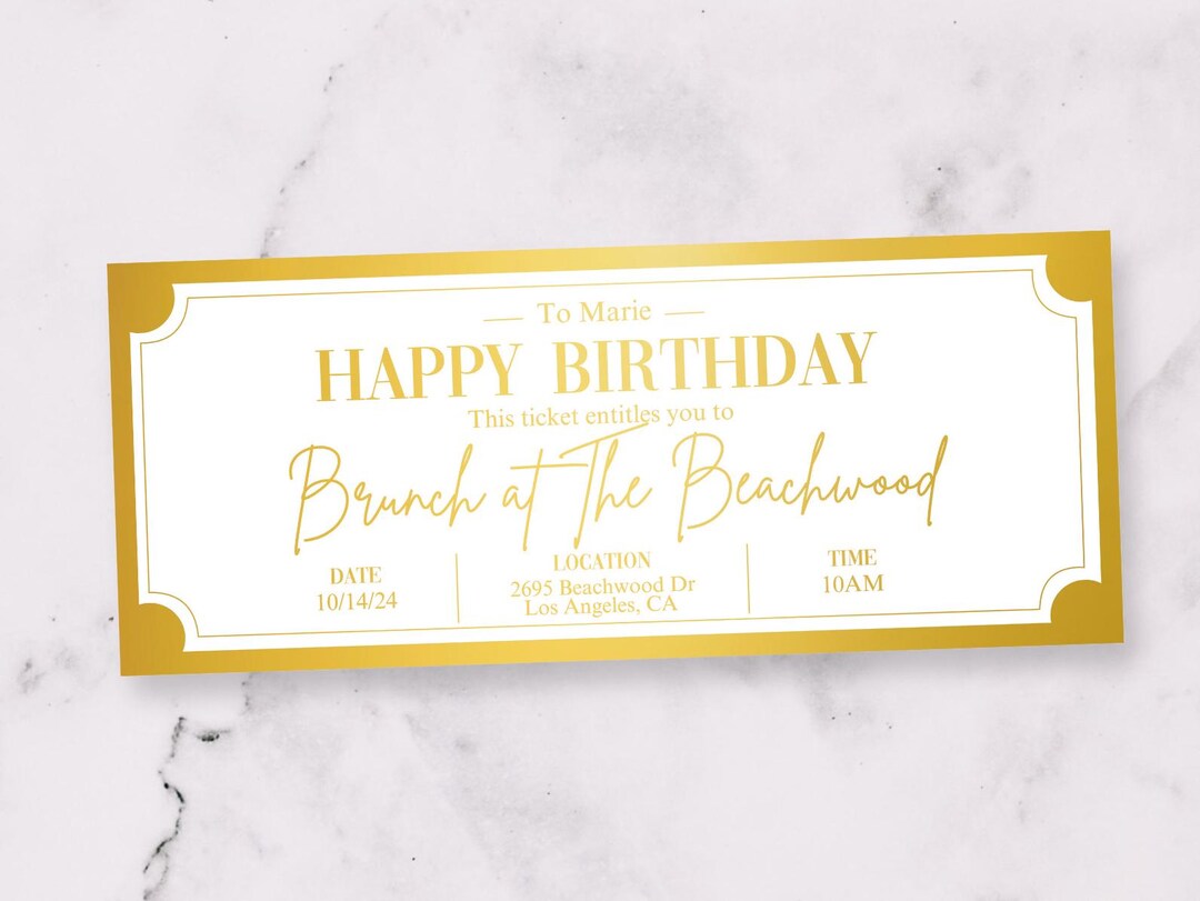 Foil Physical Horizontal Ticket, Custom Personalized Birthday Ticket ...