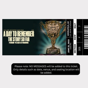 Physical Horizontal Ticket Custom Personalized Laminated Concert Ticket ...