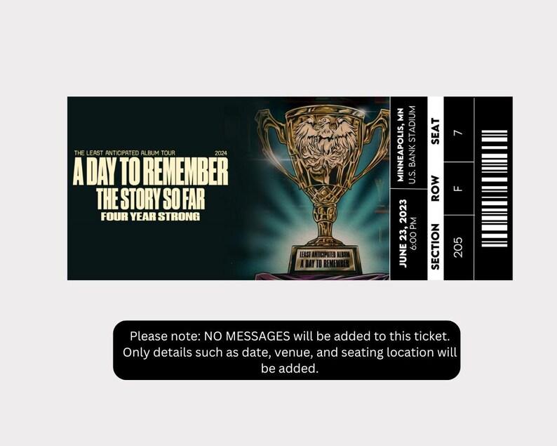 Physical Horizontal Ticket Custom Personalized Laminated Concert Ticket ...