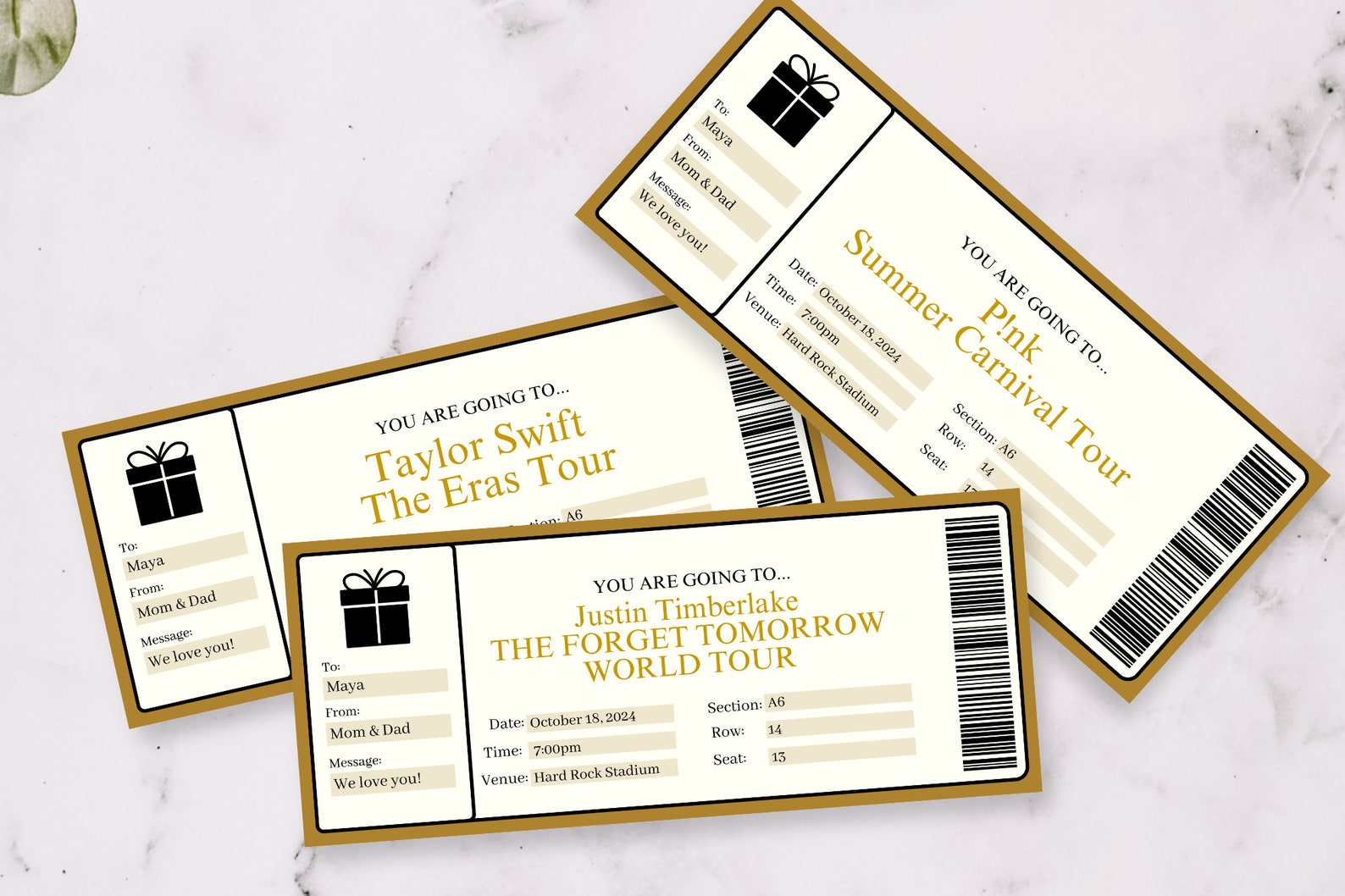 Physical Horizontal Concert Show Ticket Voucher Custom Personalized ...