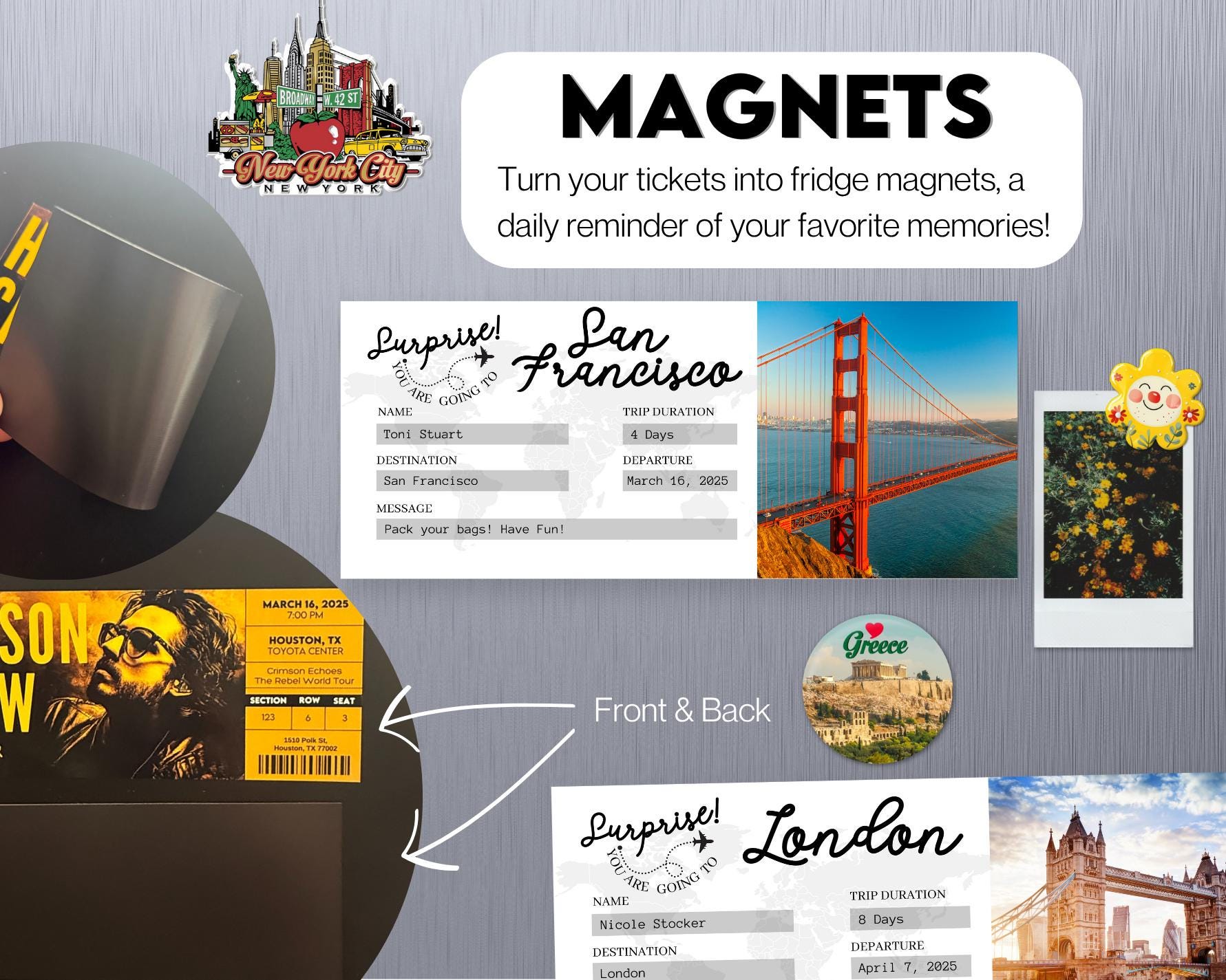 Magnet Physical Ticket Custom Personalized Boarding Pass Travel ...