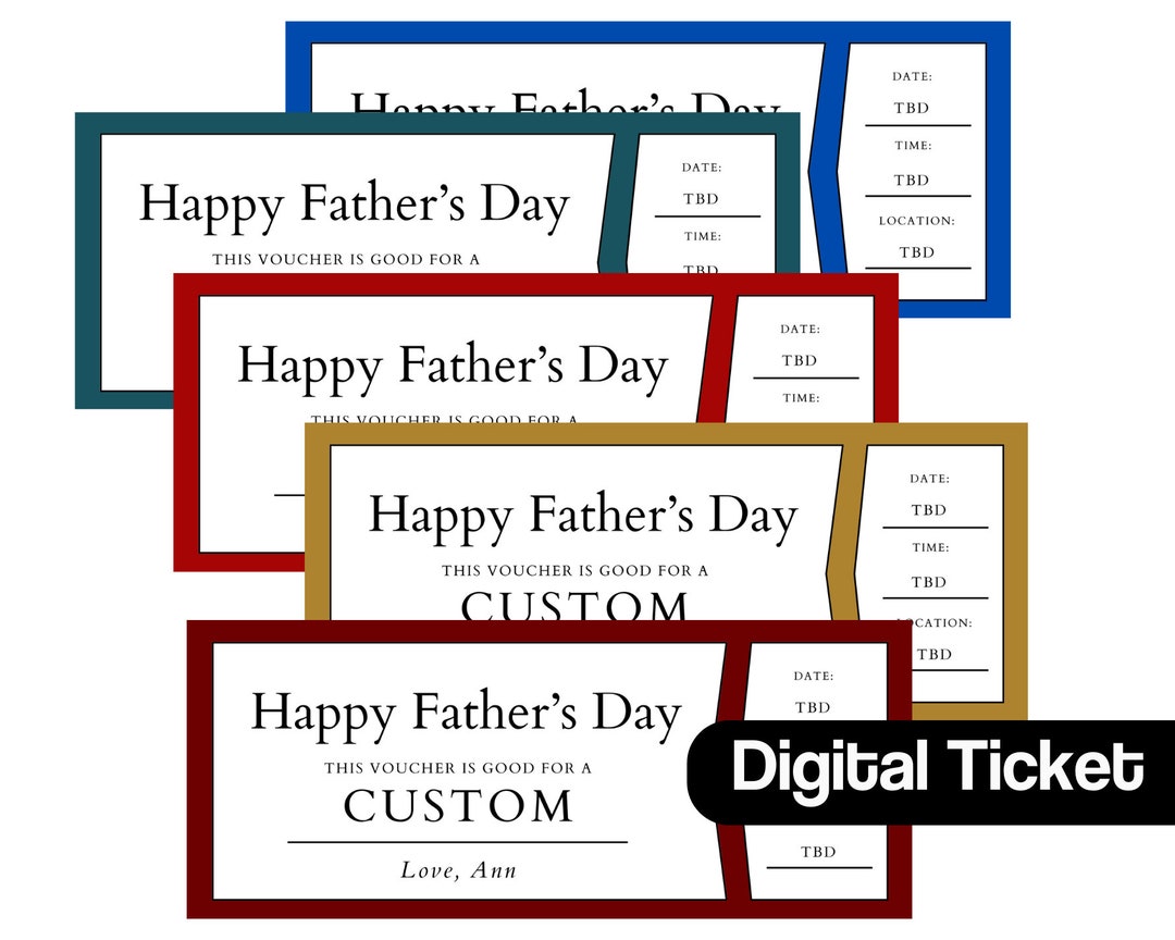 Digital Ticket Happy Father's Day Gift Certificate Voucher Custom ...