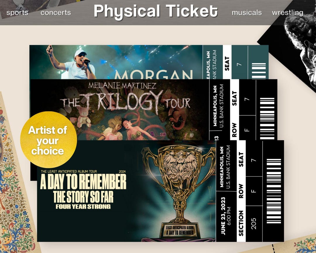 Physical Horizontal Ticket Custom Personalized Laminated Concert Ticket ...