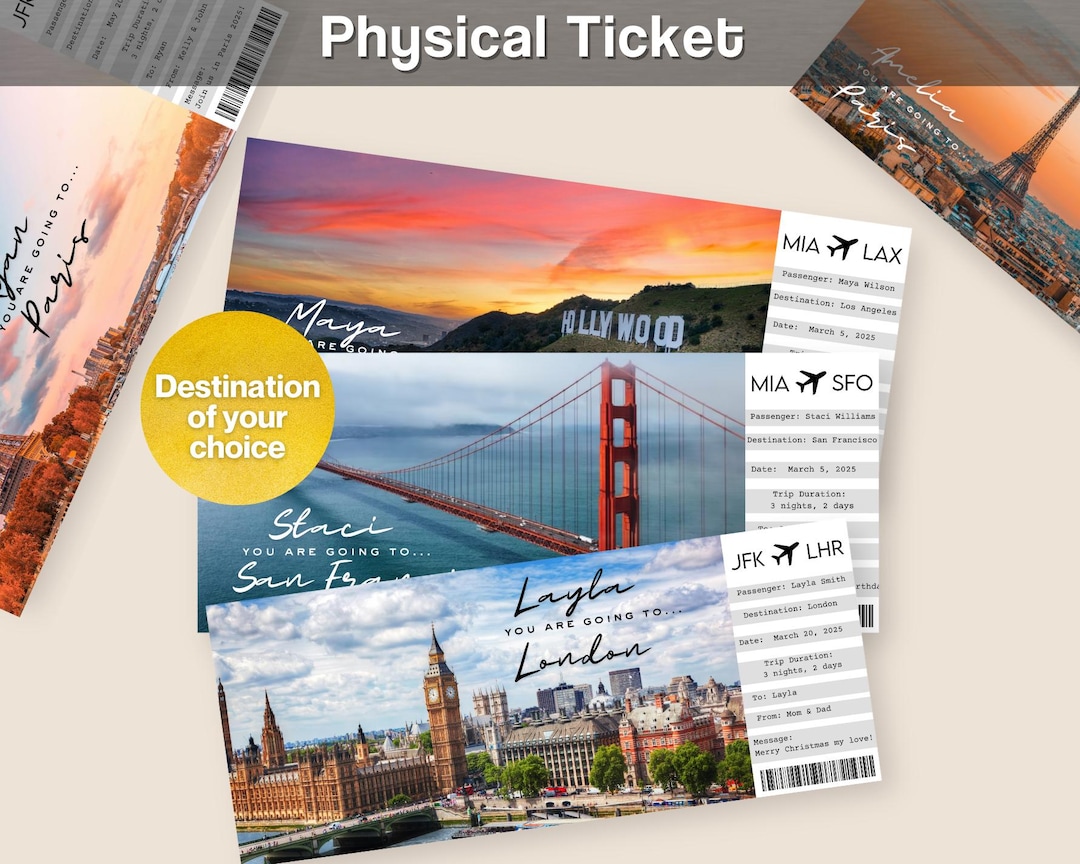 Physical Ticket Custom Personalized Boarding Pass Travel Destination ...