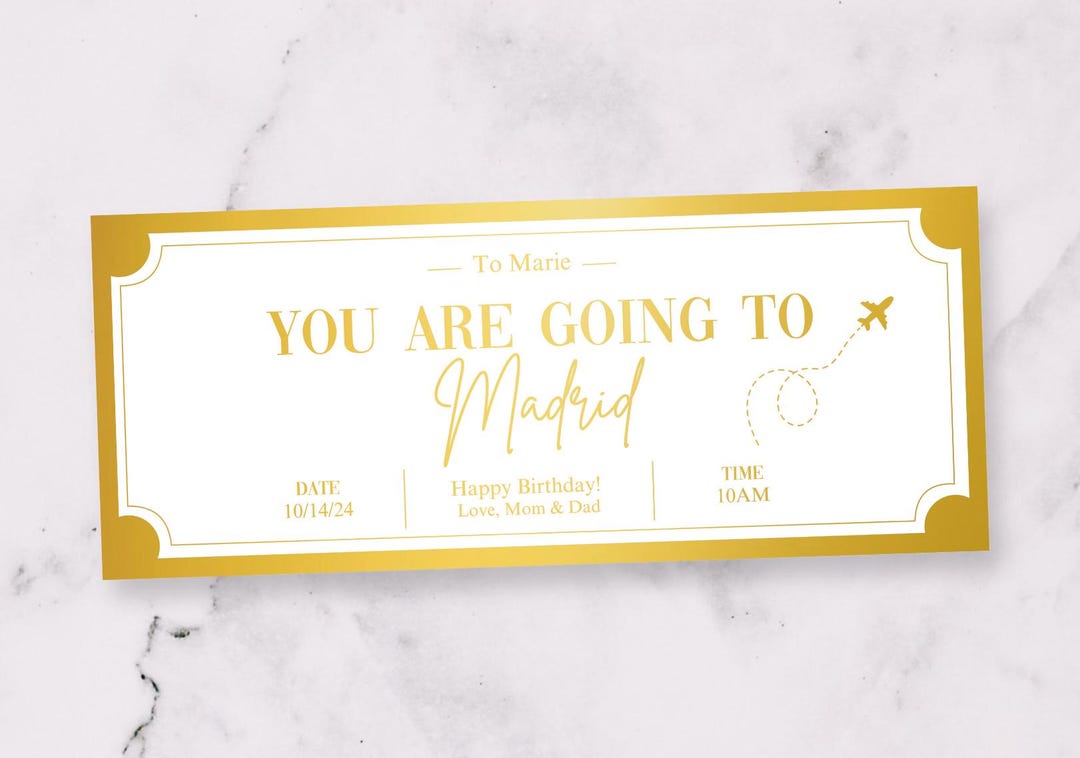 Foil Physical Horizontal Ticket, Custom Personalized Trip Destination ...
